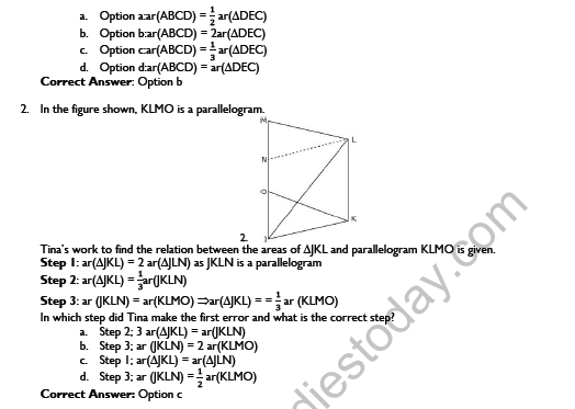 CBSE Class 9 Mathematics Areas Of Parallelogram And Triangles Worksheet Set A